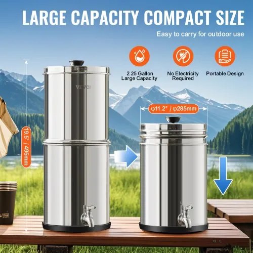 Gravitační vodní filtr z nerezu 8,5 l se 2 filtry – 7 l