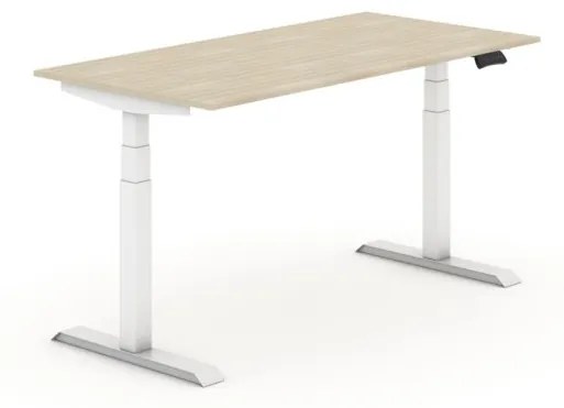 Výškově nastavitelný stůl, elektrický, 625-1275 mm, deska 1400x800 mm, dub, bílá podnož