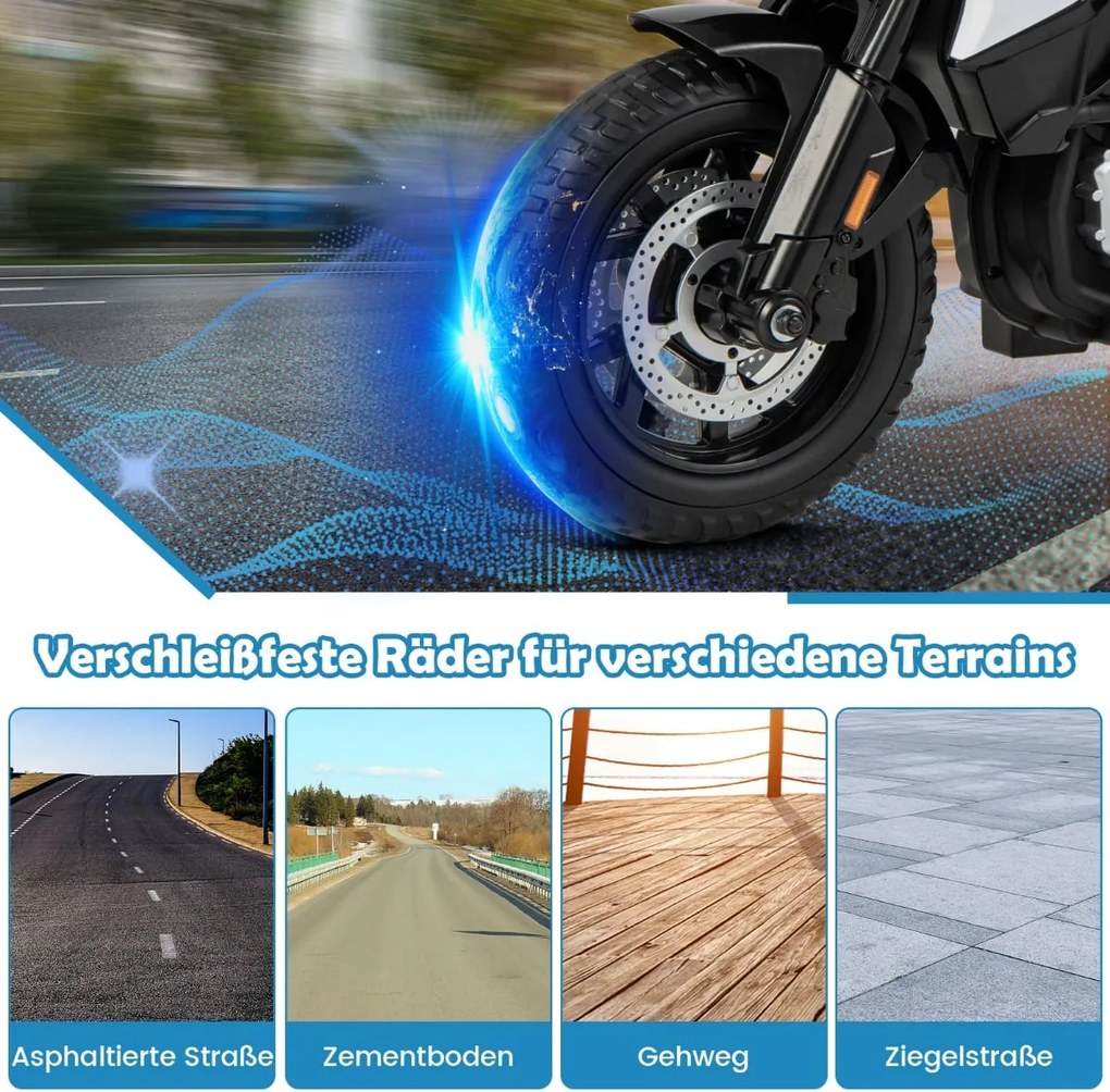 Costway Policejní motocykl pro děti motocykl na baterie se 2 tréninkovými koly