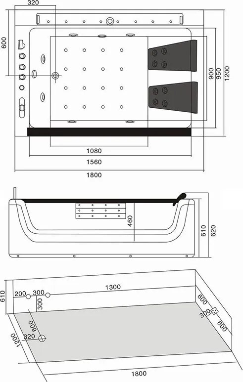 BPS-koupelny Hydromasážní vana HYD-IM610H 180×120 s ohřevem vody