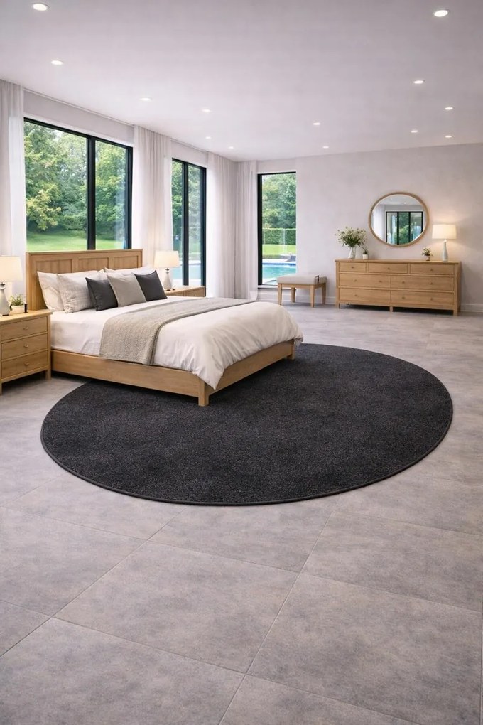 Vopi, Kusový koberec Eton černý 78 kruh, 250x250 (průměr) kruh, černá, chodba / předsíň