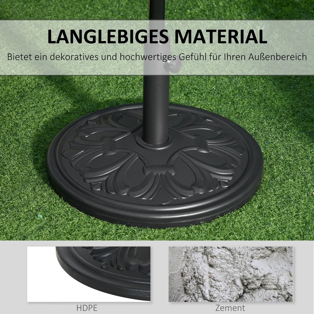 Stojan na slunečník Outsunny Ø48 x 34 cm pro slunečníky Ø35/Ø38/Ø48 mm, z plastu a cementu, starožitně černý, stabilní podpěra pro zahradu a terasu |