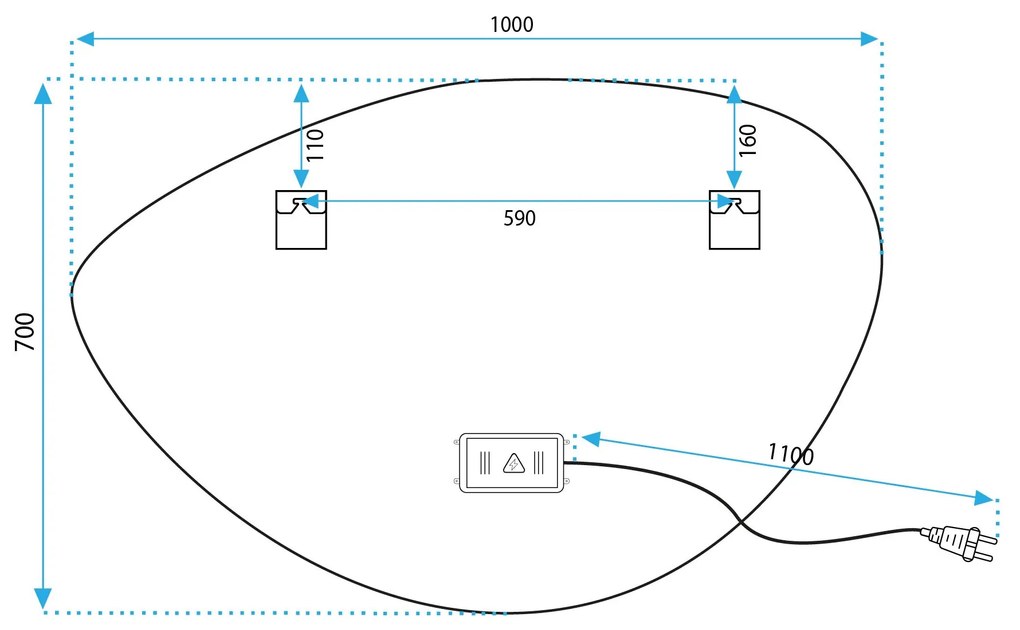 Tutumi Zrcadlo 70x100 cm s vyhříváním a regulovatelným LED osvětlením