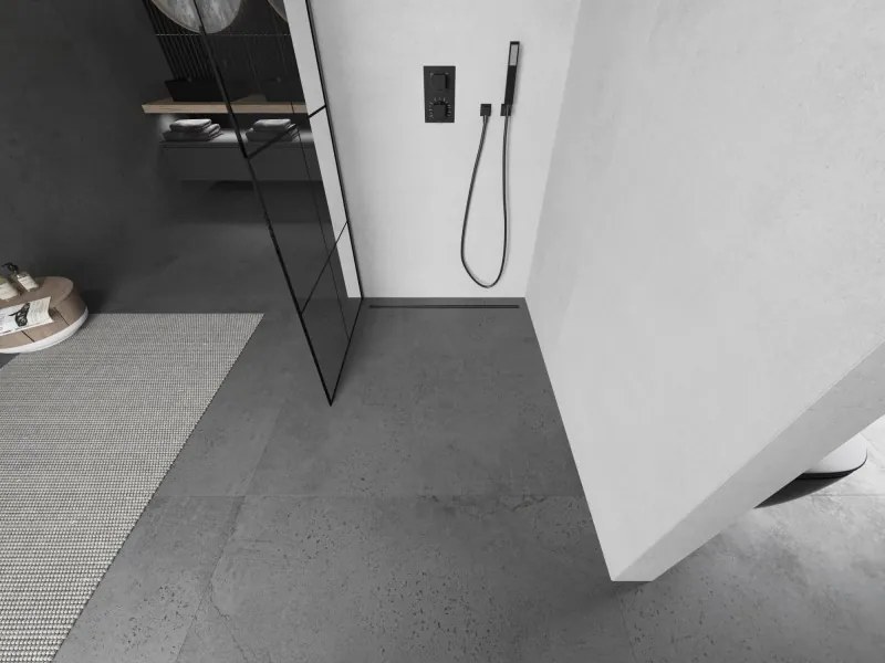 Mexen Kioto L, sprchová zástěna Walk-In 80 x 200 cm, 8mm čiré sklo černý vzor, grafitový profil, 800-080-103-95-77