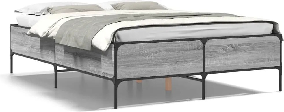 Rám postele šedý sonoma 140 x 190 cm kompozitní dřevo a kov 3279810