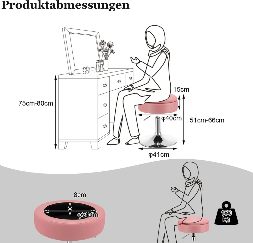 Costway Stolička na make-up s úložným prostorem otočná o 360° taburetka z umělé