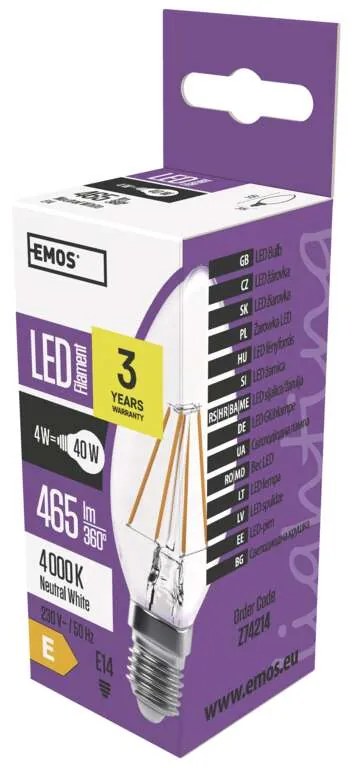 Emos lighting LED žárovka Filament Candle 4W E14 neutrální bílá