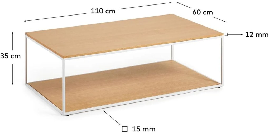 OnaDnes -20% Dubový konferenční stolek Kave Home Yoana 110 x 60 cm s bílou podnoží