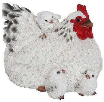 Esschert Design ESSCHERT DESIGN Zvířátka a postavy OUTDOOR "TRUE TO NATURE" Ležící slepice s kuřátky, š. 15,2 cm, balení obsahuje 3 ks! | bílá
