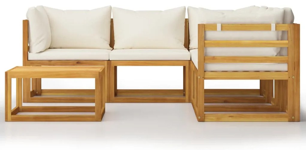 vidaXL 3057643 Marketos 6 Piece Garden Lounge Set with Cushion Cream Solid Acacia Wood (311853+311857+311859)
