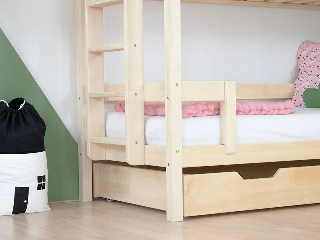 Benlemi Domečková patrová postel MONTY pro dvě děti Zvolte barvu: Bílá, Zvolte šuplík: Přistýlka 90x180 cm (s roštem), Zvolte výšku: 242 cm