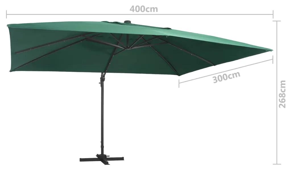 Konzolový slunečník s LED a hliníkovou tyčí 400x300 cm zelený - Default Title