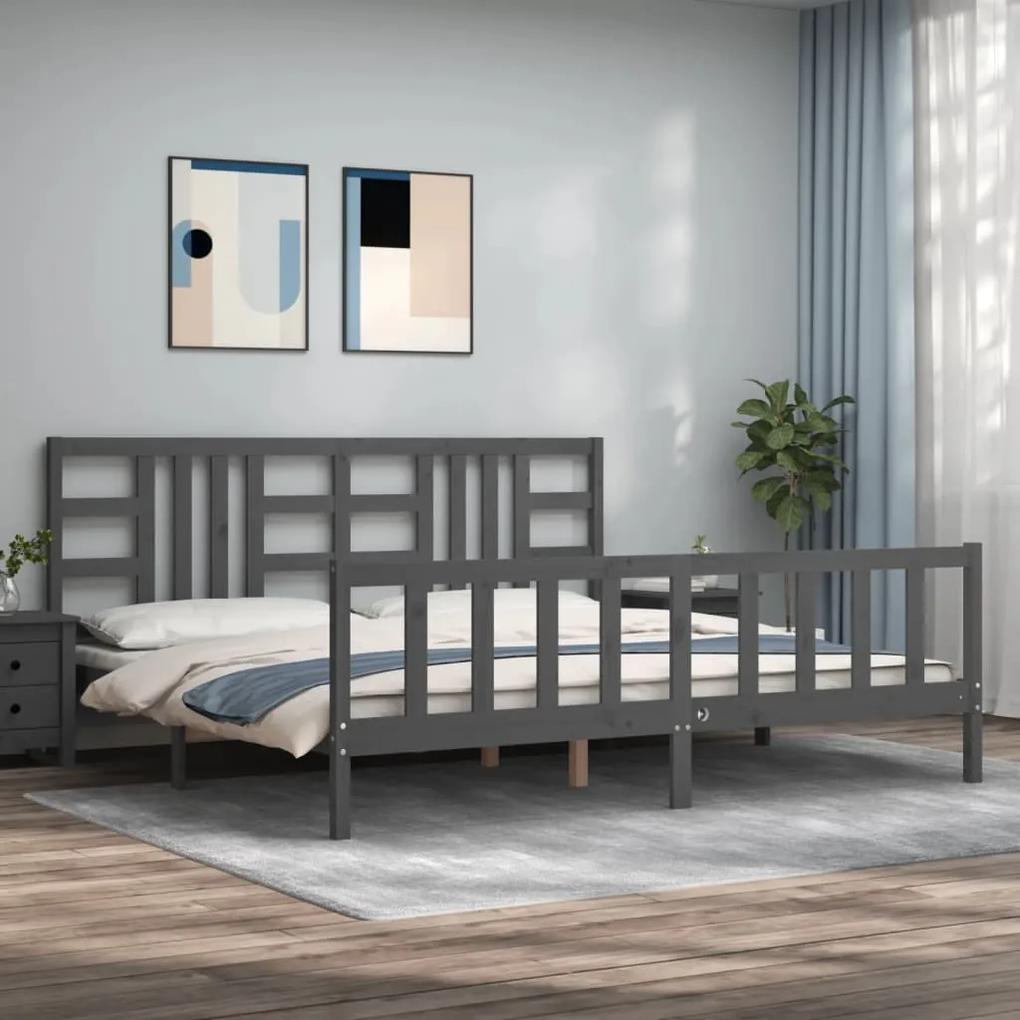 Rám postele s čelem šedý 200 x 200 cm masivní dřevo,  3191993