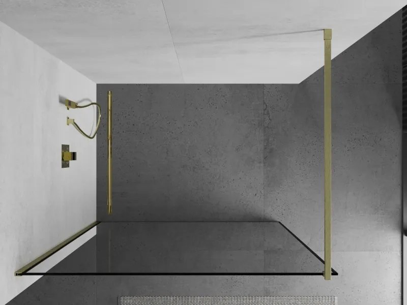 Mexen Kioto, sprchová zástěna Walk-In 120 x 200 cm, 8mm čiré sklo černý vzor, ​​zlatý matný profil, 800-120-101-55-70