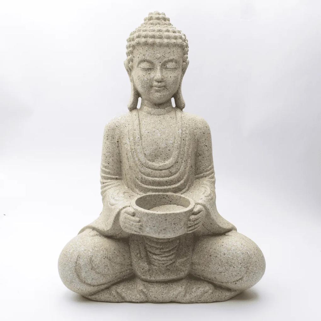 Milujeme Kameny Meditující Buddha - svícen Feng Shui - šedý VADA 2