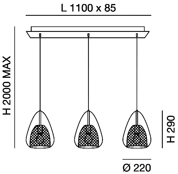 Fabas 3673-48-126 Britton, šedé závěsné svítidlo v kombinaci kov/sklo, 3xE27, délka 110cm
