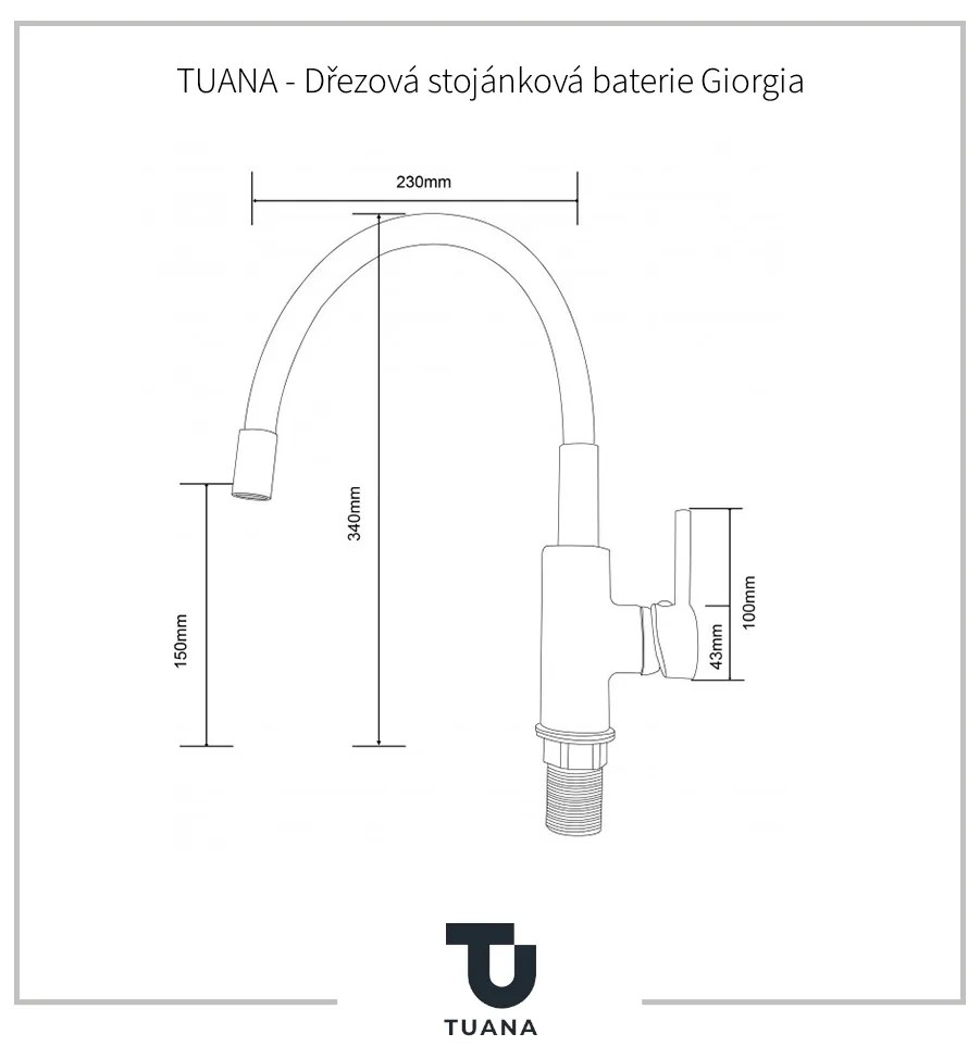TUANA - Dřezová stojánková baterie Giorgia - flexibilní rameno - černá matná/chrom