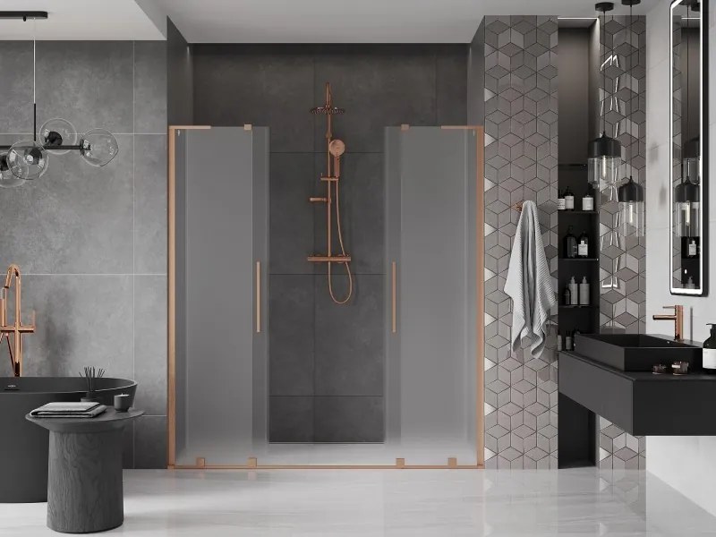 Mexen Velar L Duo, posuvné sprchové dveře do otvoru 180 cm, 8mm sklo námraza, měděná matná, 871-180-003-32-65