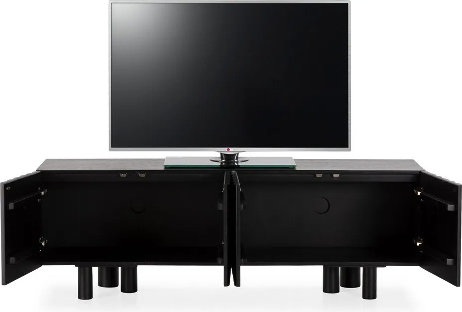 Černý TV stolek z mangového dřeva 160x55x40 cm Tamira – MOME