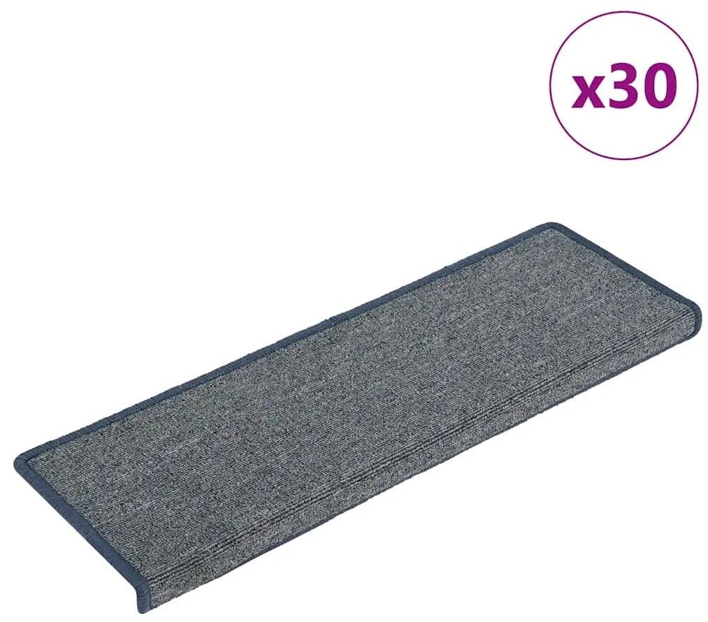 Schodové rohože 30 ks 65 x 21 x 4 cm světle šedé a modré s obdélníkovým okrajem 3365780