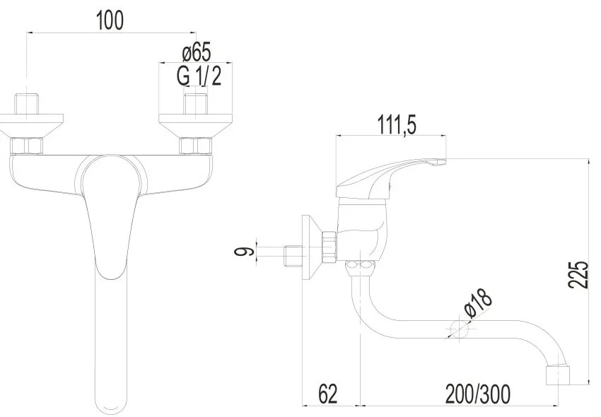 Mereo Sonáta dřezová nástěnná baterie 100 mm s ramínkem trubkovým 18 mm 200 mm mosaz chrom CB301A01N