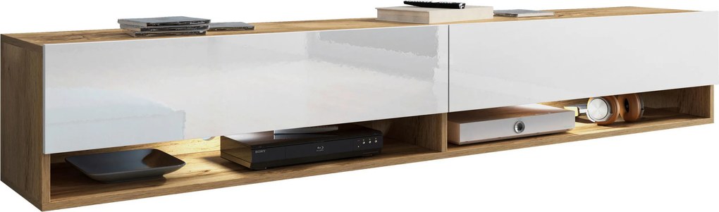 XXXLutz NÍZKÁ KOMODA, dub wotan, vysoce lesklá bílá, 180/30/32 cm P & B - Online Only TV příslušenství - 002778000403