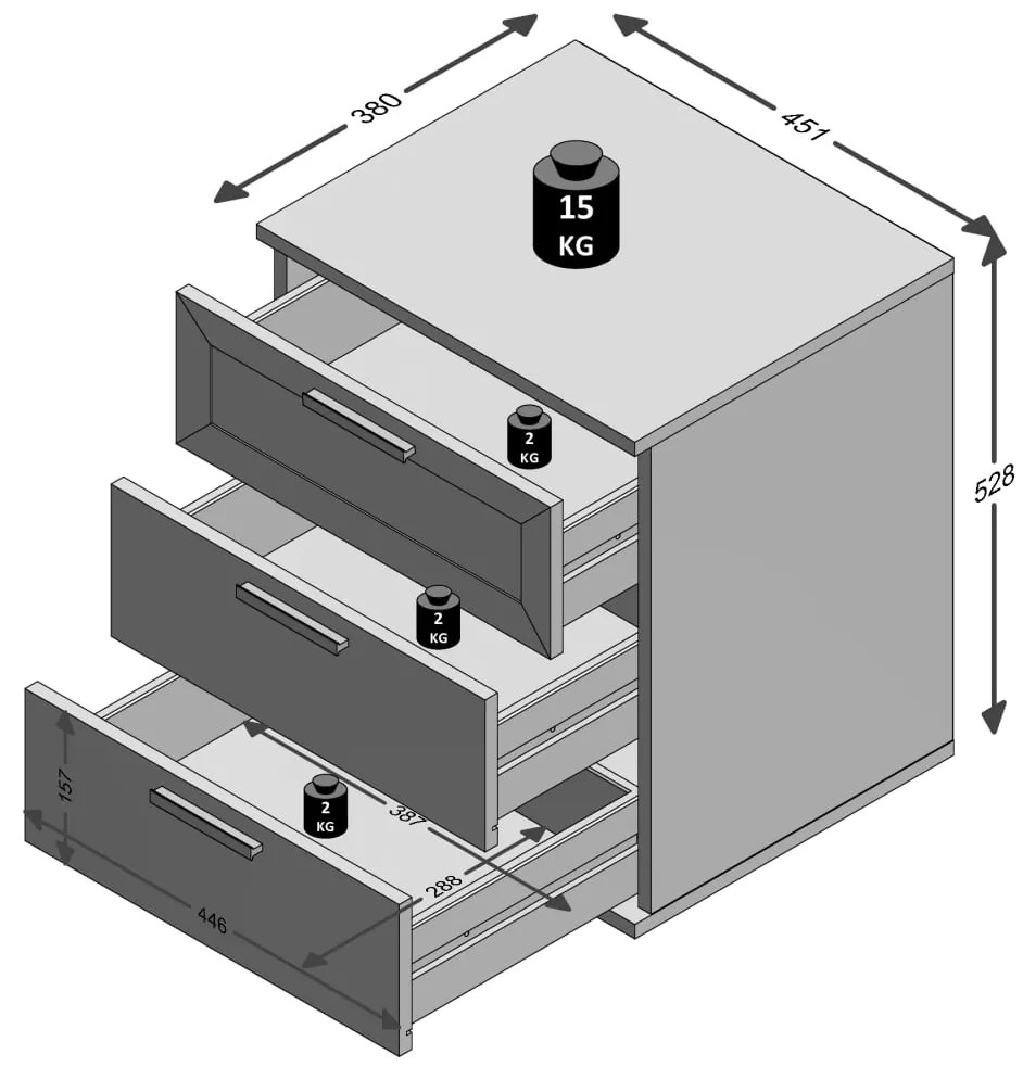 FMD Noční stolek se 3 zásuvkami dubový