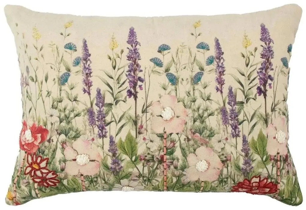 Béžový polštář s divokými květy Wild Flowers - 40*60*10cm