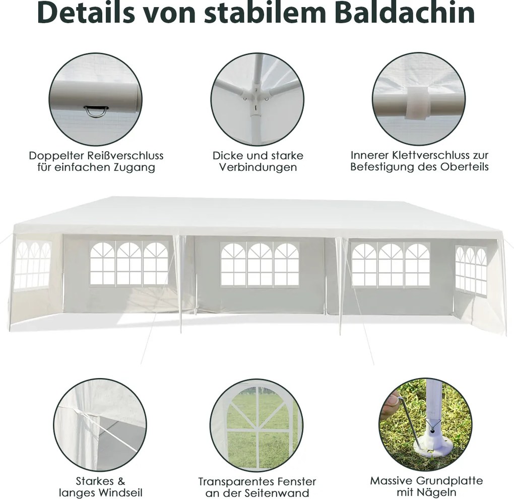 Costway Altánový stan zahradní altán s 5 odnímatelnými bočními stěnami – 3 × 9 m