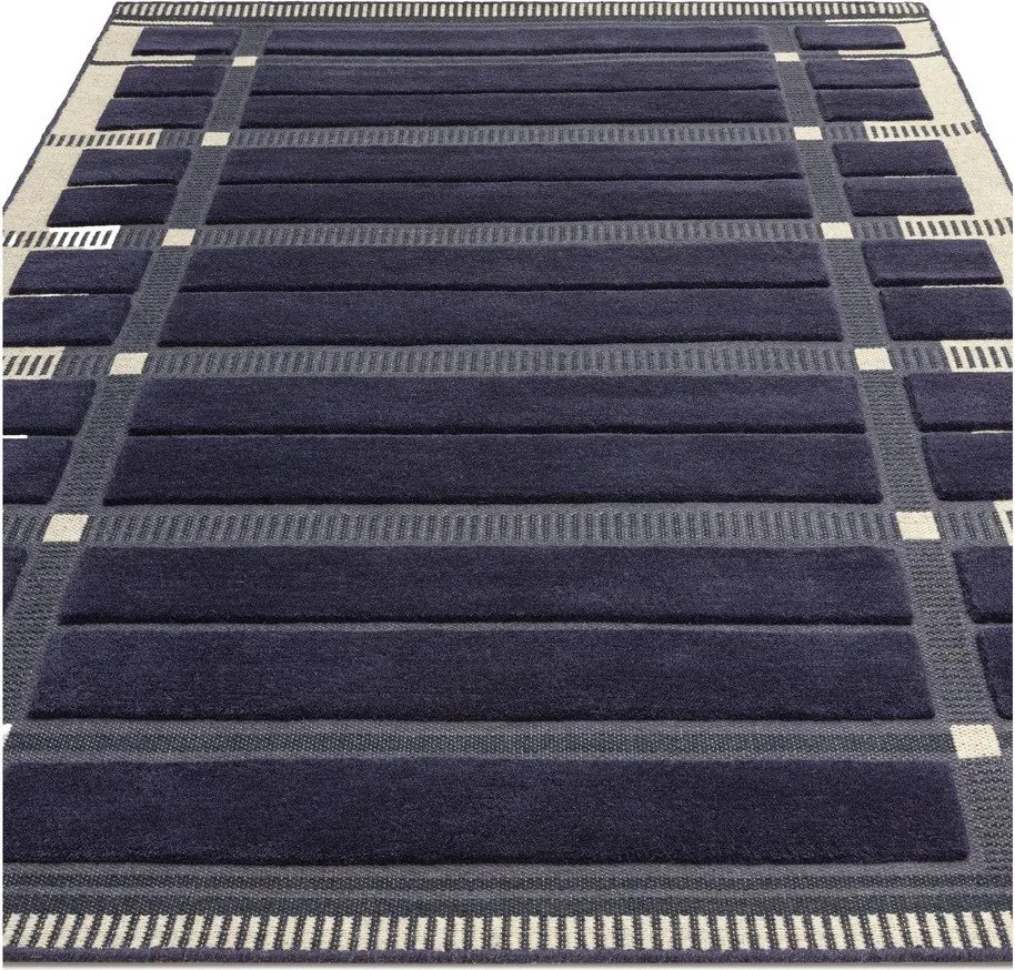Tmavě modrý/béžový ručně tkaný vlněný koberec 120x170 cm – Asiatic Carpets