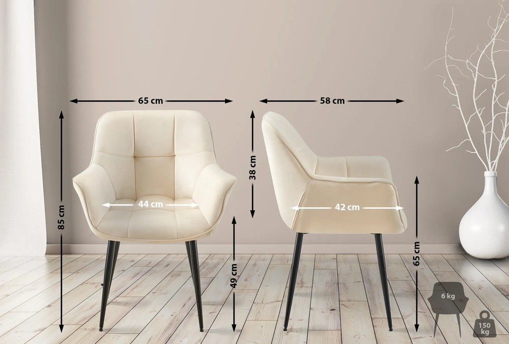 Jídelní židle Roseville samet – krémová
