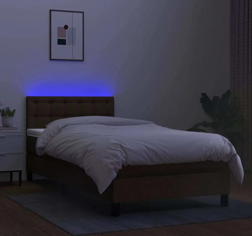 vidaXL Box spring postel s matrací a LED 90x190 cm textil [3133440] Barva: tmavě hnědá