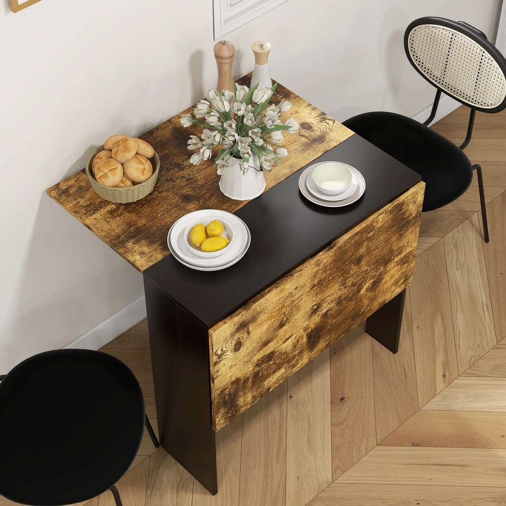 HOMCOM skládací jídelní stůl, skládací stůl s klapacími křídly pro malé prostory 103x76x73,5 cm, černá a rustikální hnědá