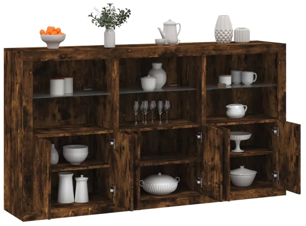 Příborník s LED osvětlením kouřový dub 181,5 x 37 x 100 cm 3209153