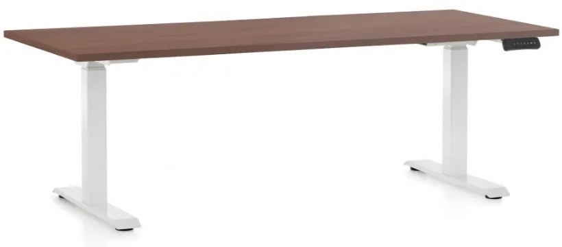 Výškově nastavitelný stůl OfficeTech D, 180 x 80 cm, bílá podnož, ořech
