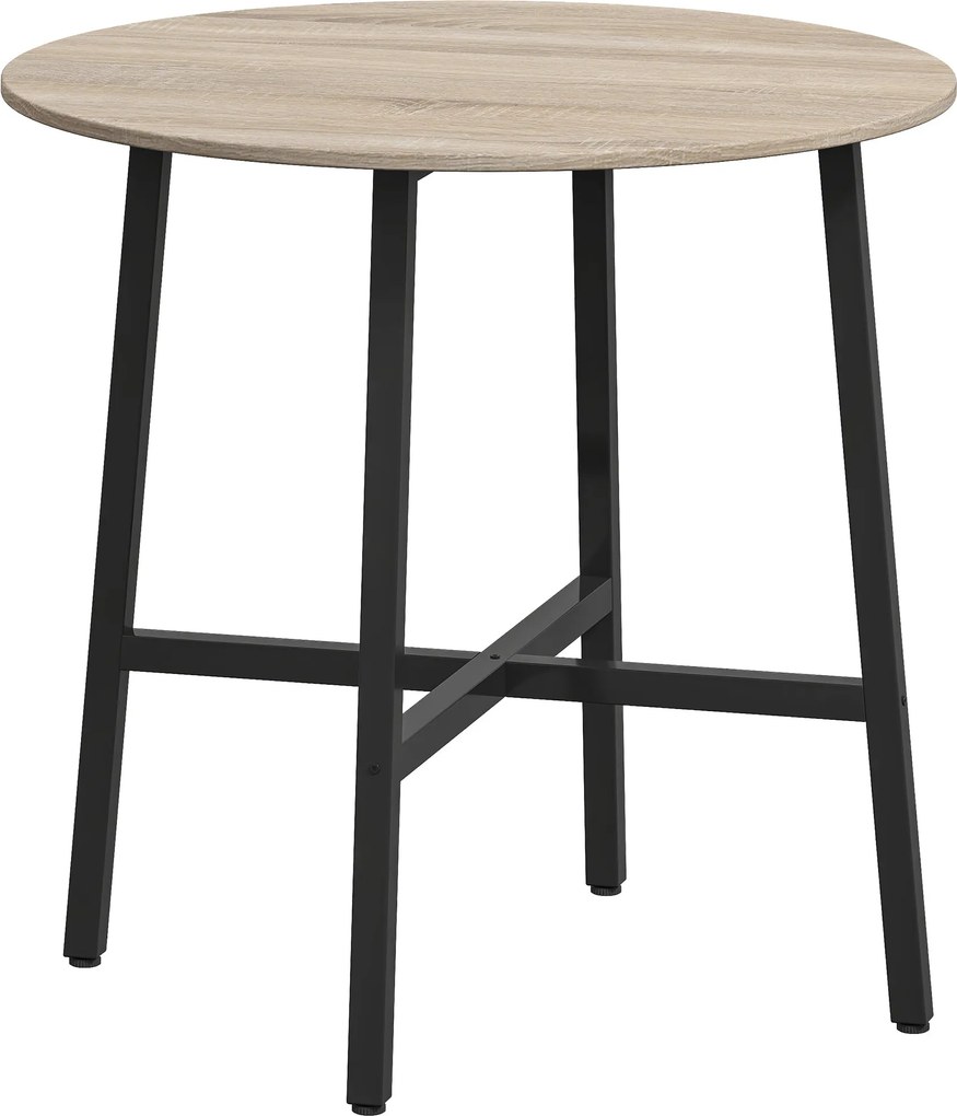 HOMCOM 80 cm Kulatý Jídelní Stůl pro 2 Osoby v Průmyslovém Stylu s Dřevěným Povrchem a Ocelovým Křížovým Podstavcem, Přirozené Dřevo | Aosom