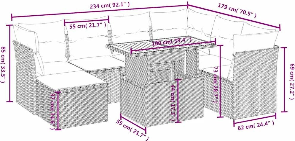 8dílná zahradní sedací souprava s poduškami černá polyratan 3275491