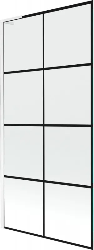 Mexen Next L, 1-křídlová vanová zástěna 90 x 150 cm, 6mm čiré sklo-černý vzor, bílý profil, 895-090-000-03-77-20
