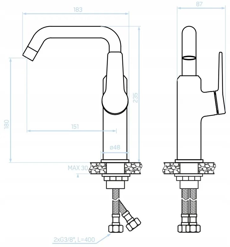 Kuchinox Alanis, umyvadlová baterie s výtokem ve tvaru L, h-235, černá-růžové zlato, LAV-BQI_825D