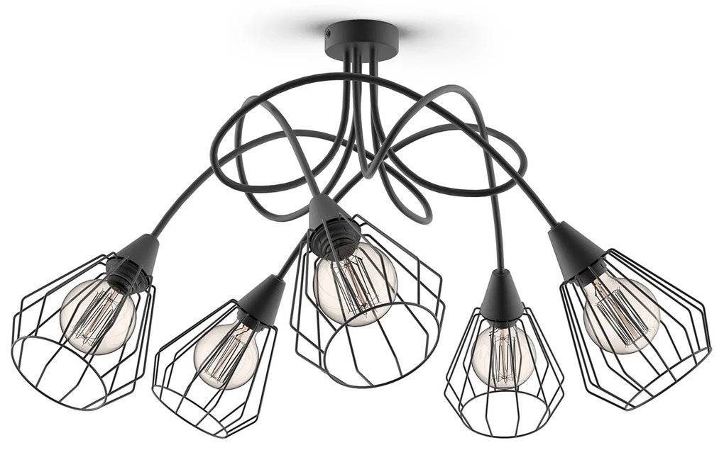 Light for home - Lustr přisazený ke stropu v skandinávském stylu 50255 "Seoul", 5x60W, E27, Černá