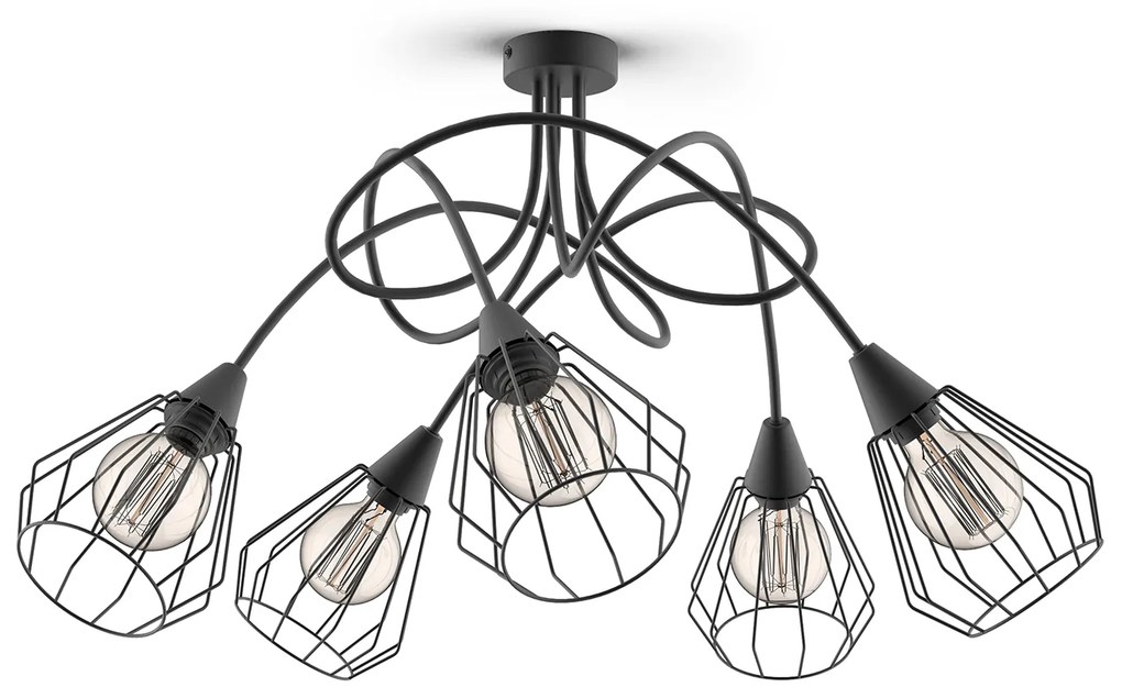 Light for home - Lustr přisazený ke stropu v skandinávském stylu 50255 "Seoul", 5x60W, E27, Černá