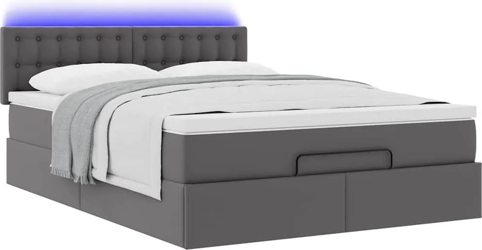 Osmanský postel s matracemi&LED šedá 140x200cm umělá kůže 3312160