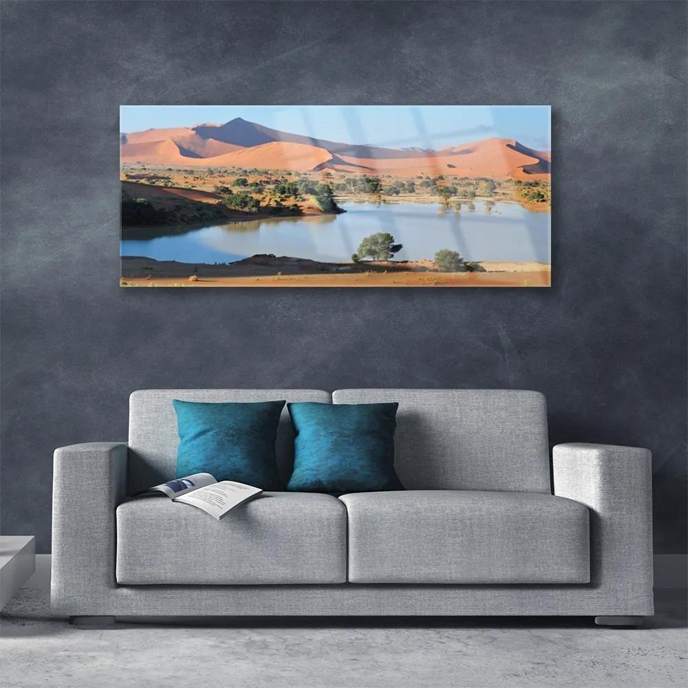 akrylový obraz Jezero Poušť Krajina 125x50 cm