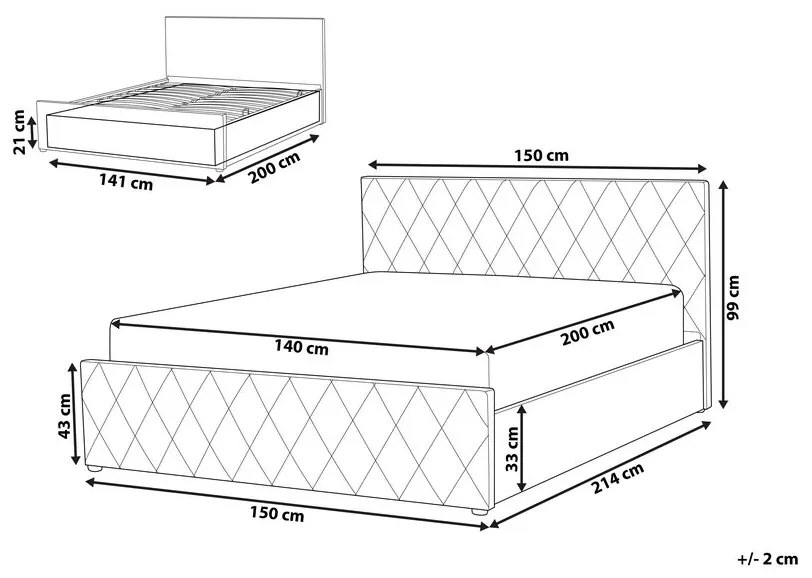 Postel z umělé kůže s úložným boxem 140 x 200 cm béžová a šedá ROCHEFORT Beliani