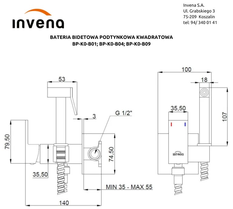 Invena Invena, podomítková bidetová baterie, chromová, INV-BP-K0-B01-L