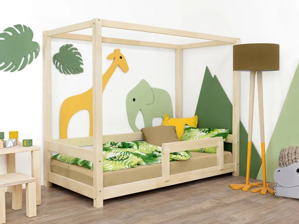 Benlemi Dětská postel s nebesy a bočnicí BUNKY Zvolte barvu: Šalvějová zelená, Zvolte rozměr: 120x200 cm