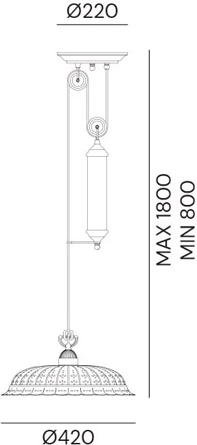 Il Fanale Anita, rustikální závěsné svítidlo se závažím z antické mosazi a keramiky, 1x15W LED E27, prům. 42cm
