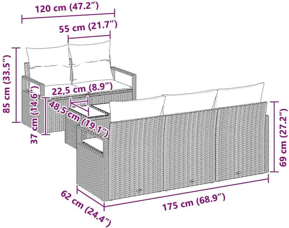 Set pohovek 6 ks 5-Počet míst Hnědá a krémová polyratan 3346258