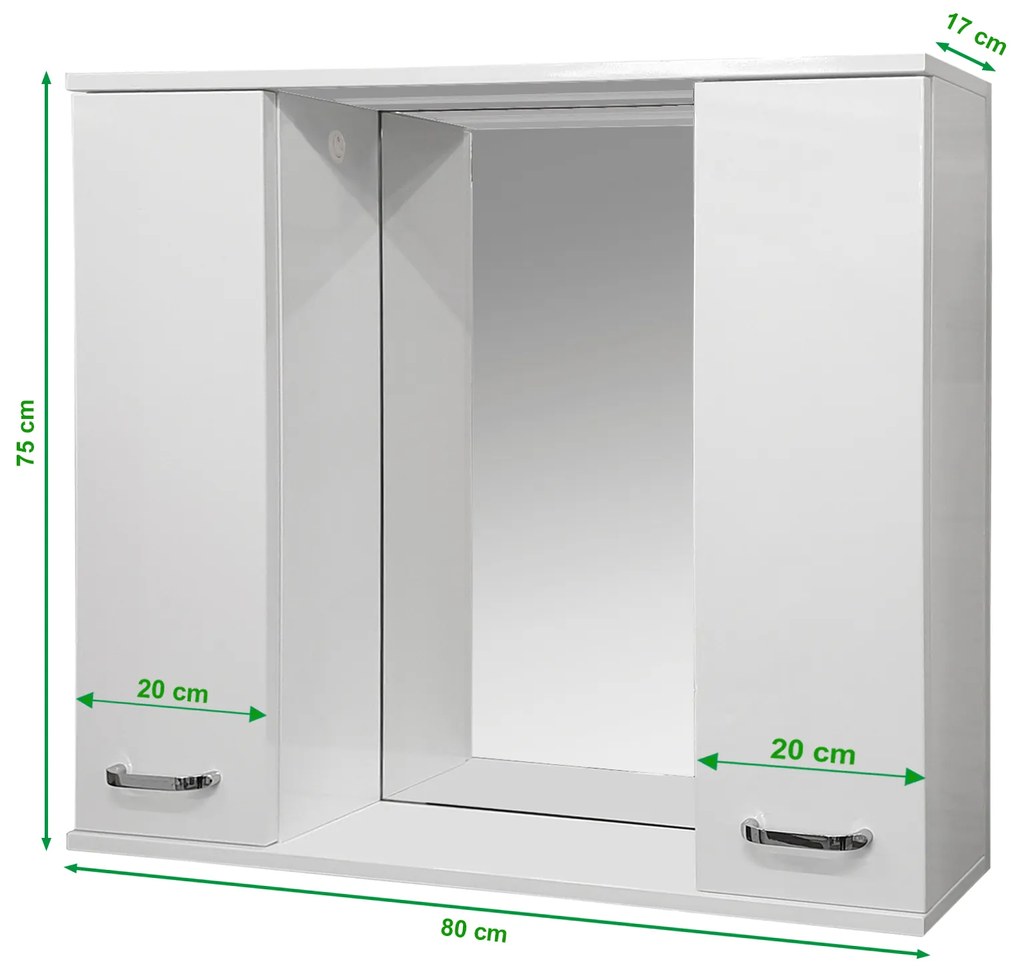 Armatura Zrcadlová skříňka s LED STRIP osvětlením 80 - 2× skříňka,    1695-202-782 SELLA SILVER 80