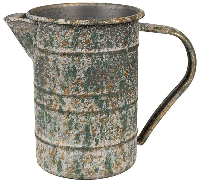 Šedý antik plechový dekorační džbánek se zlatou patinou - 19*10*15 cm